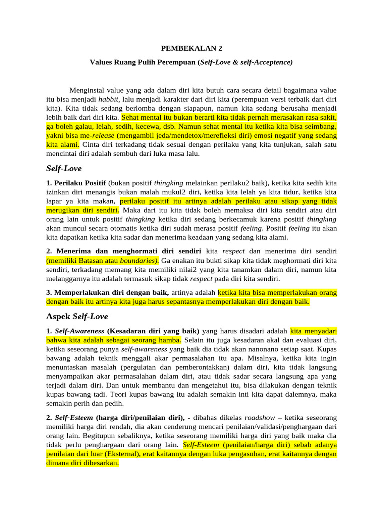 Resume Ruang Pulih Perempuan Selflove Dan Self Acceptance - Kak Imiif | PDF