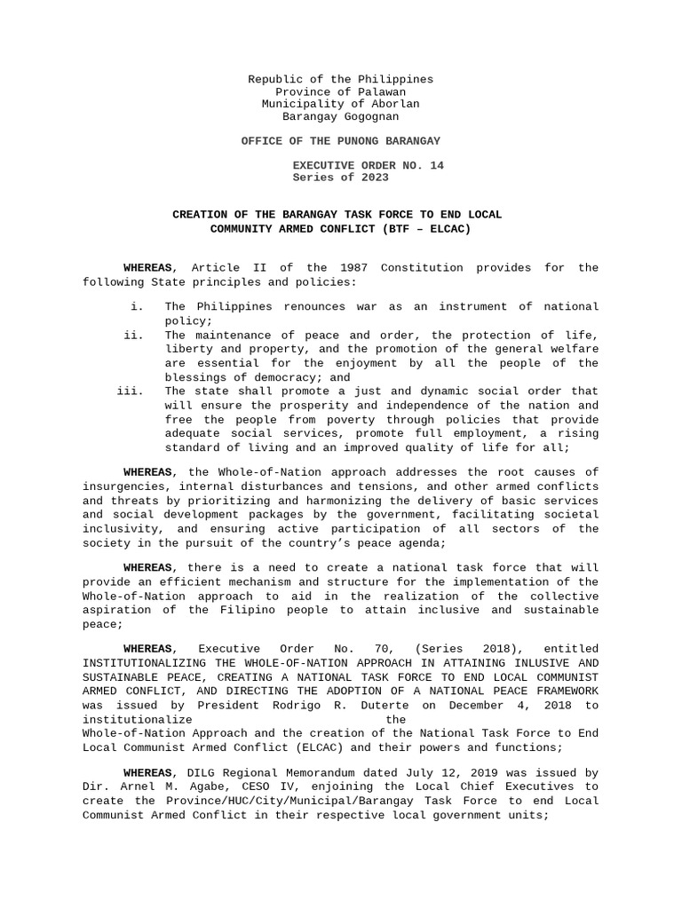 Barangay Task Force To End Local | PDF | Peace | Philippines
