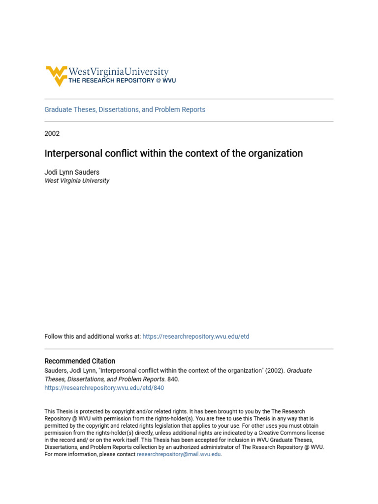 Interpersonal Conflict Within The Context of The Organization | PDF | Extraversion And ...