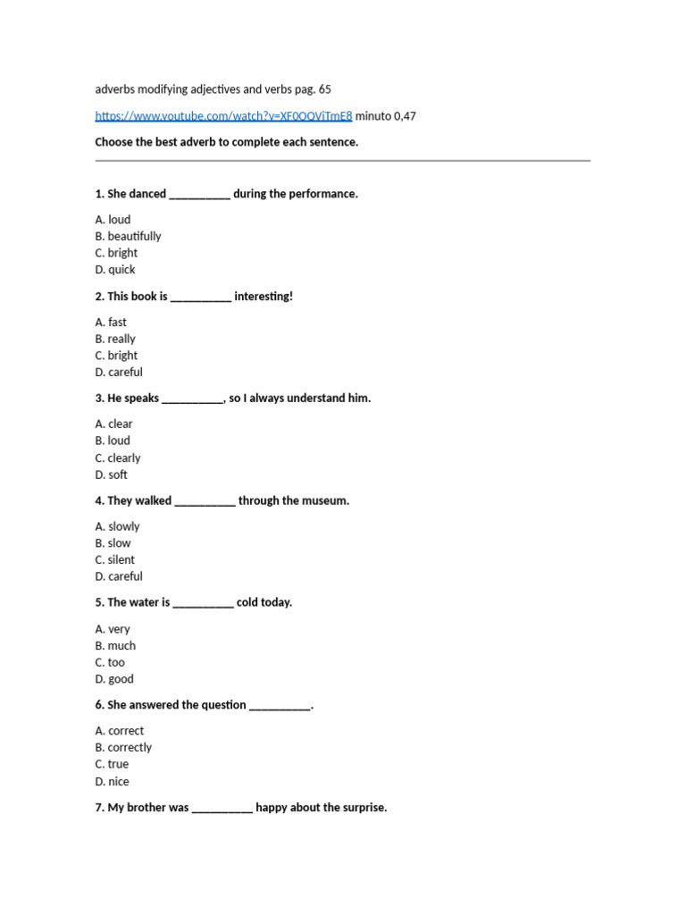 Adverb Usage in Sentences Quiz | PDF