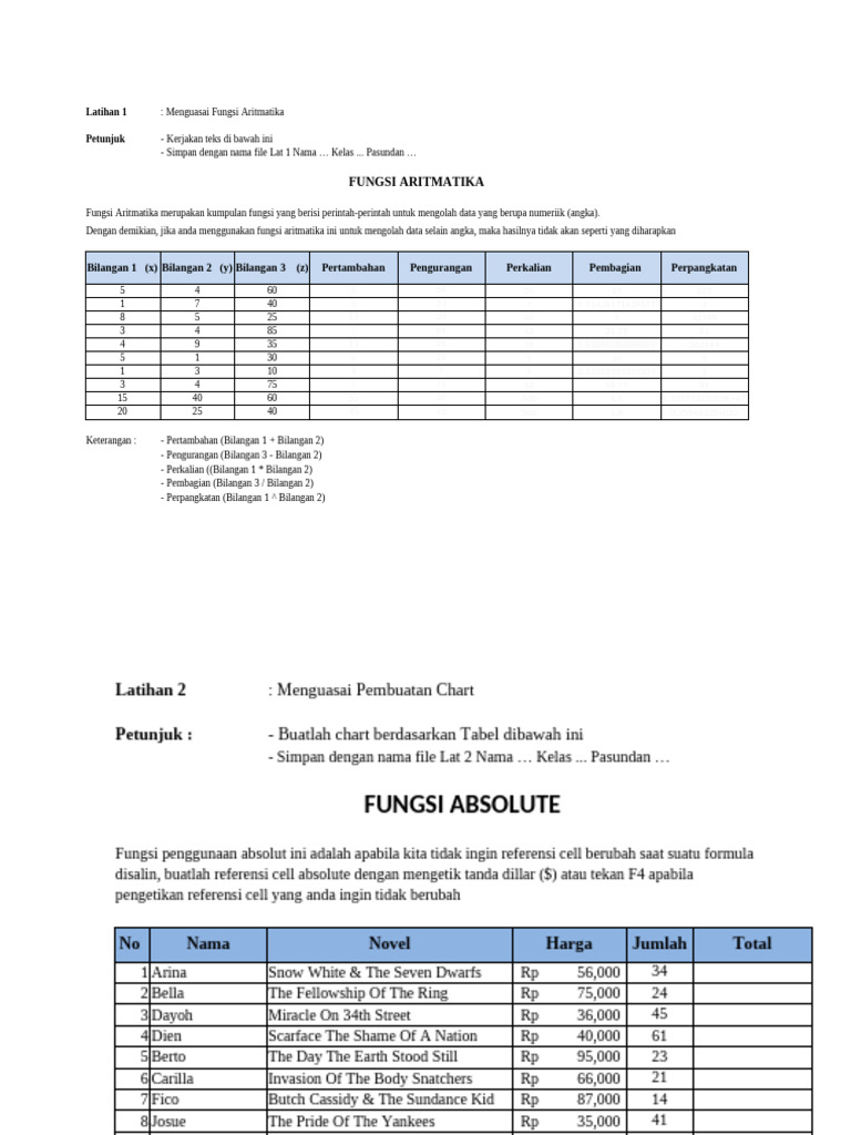 Modul Latihan (Excel Kelas XI) | PDF