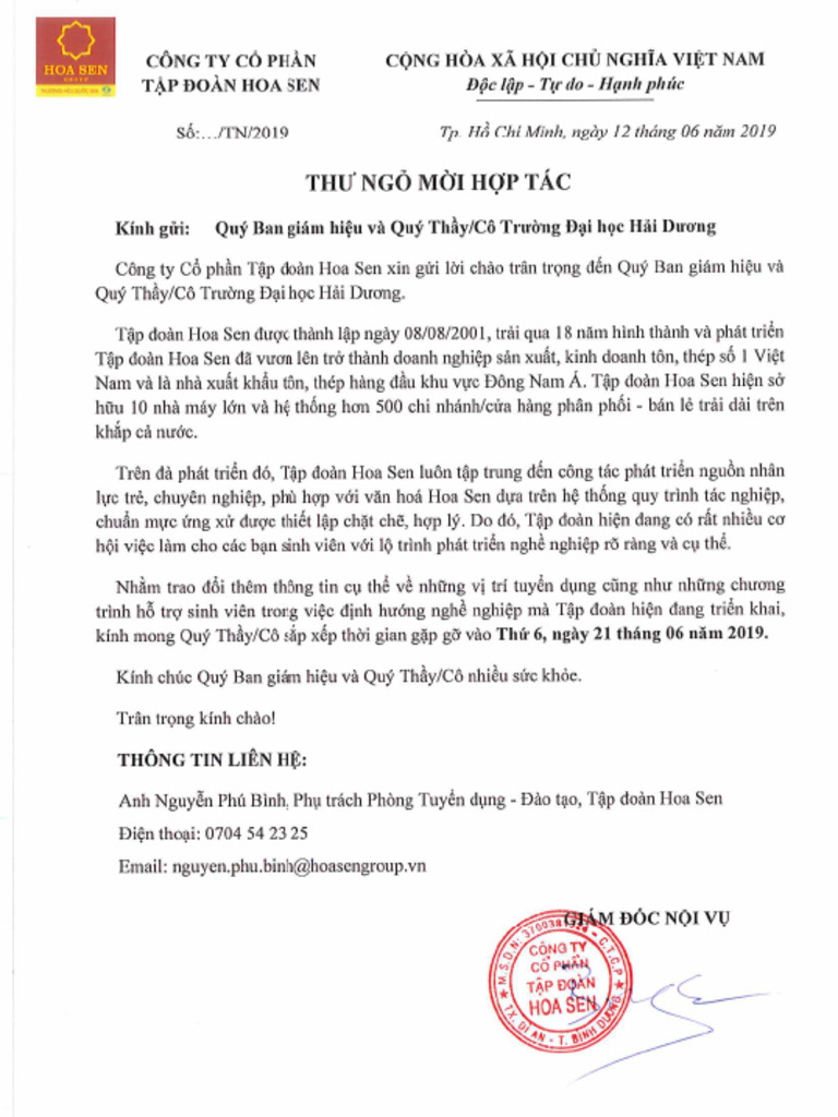 (Tap Doan Hoa Sen) Thu Ngo Moi Hop Tac Tuyen Dung | PDF