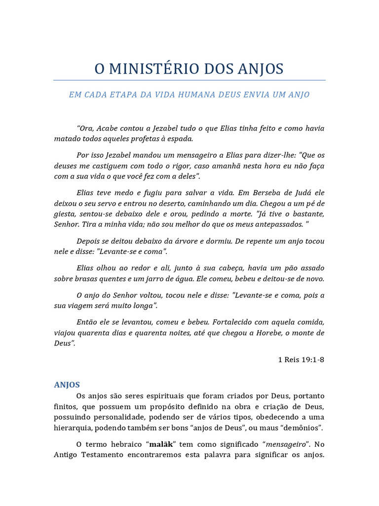 O Papel dos Anjos na Vida Humana | PDF | Anjo | Elias