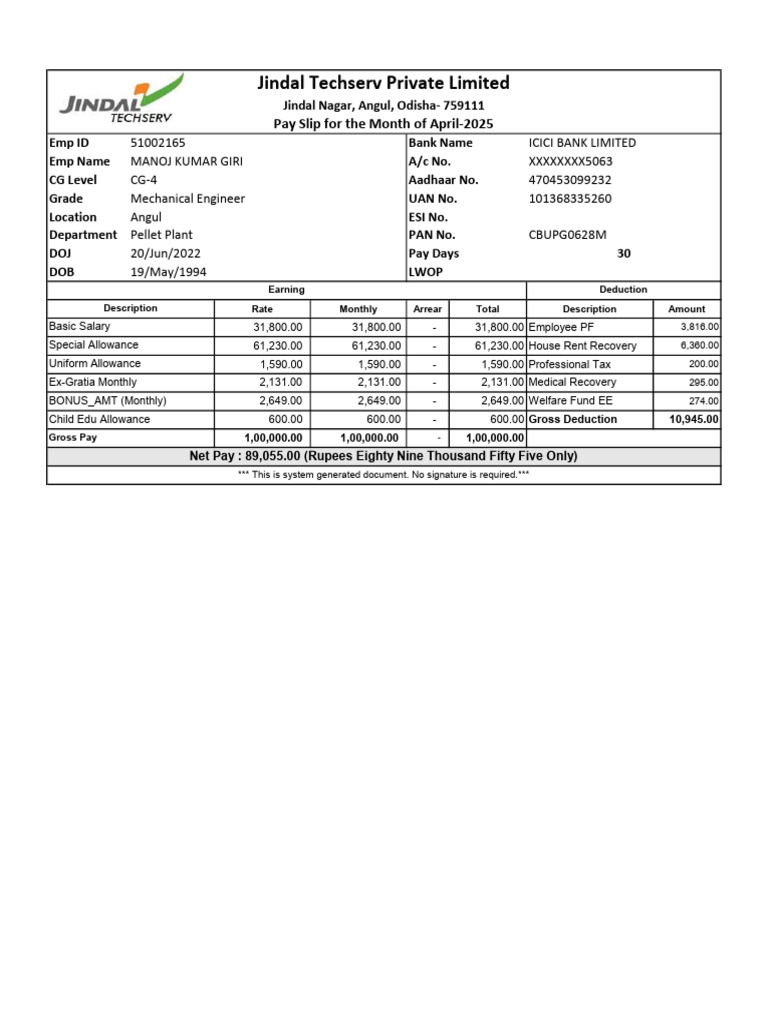 Manoj Giri Payslip | PDF