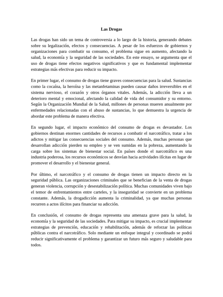 ensayos | PDF | Comercio ilegal de drogas | La dependencia de sustancias