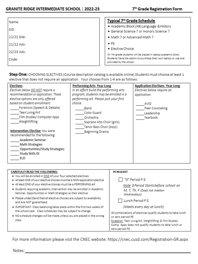 2223 Incoming 7th Reg Form 22522 | PDF | Physical Education