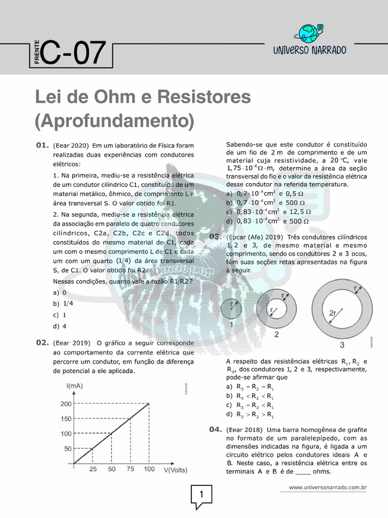 C07 - Exercícios - Militares | PDF | Resistividade elétrica e condutividade | Resistência ...