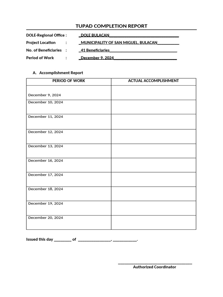 Tupad Completion Report | PDF