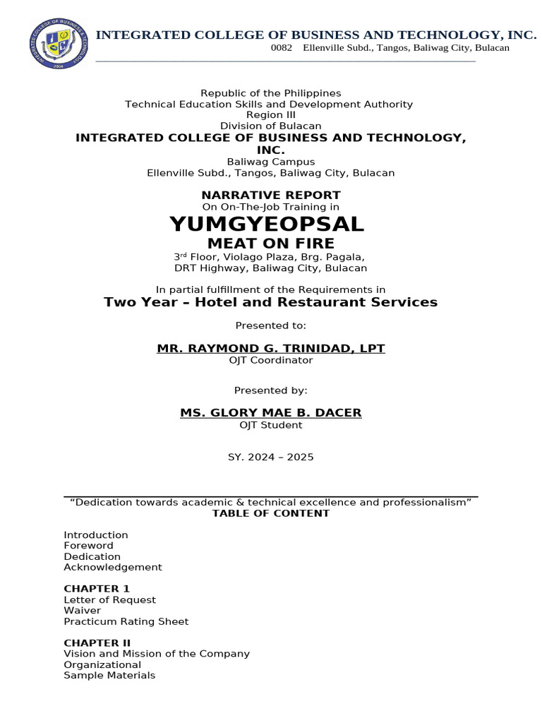 Glory Mae OJT Narrative Report | PDF | Mentorship