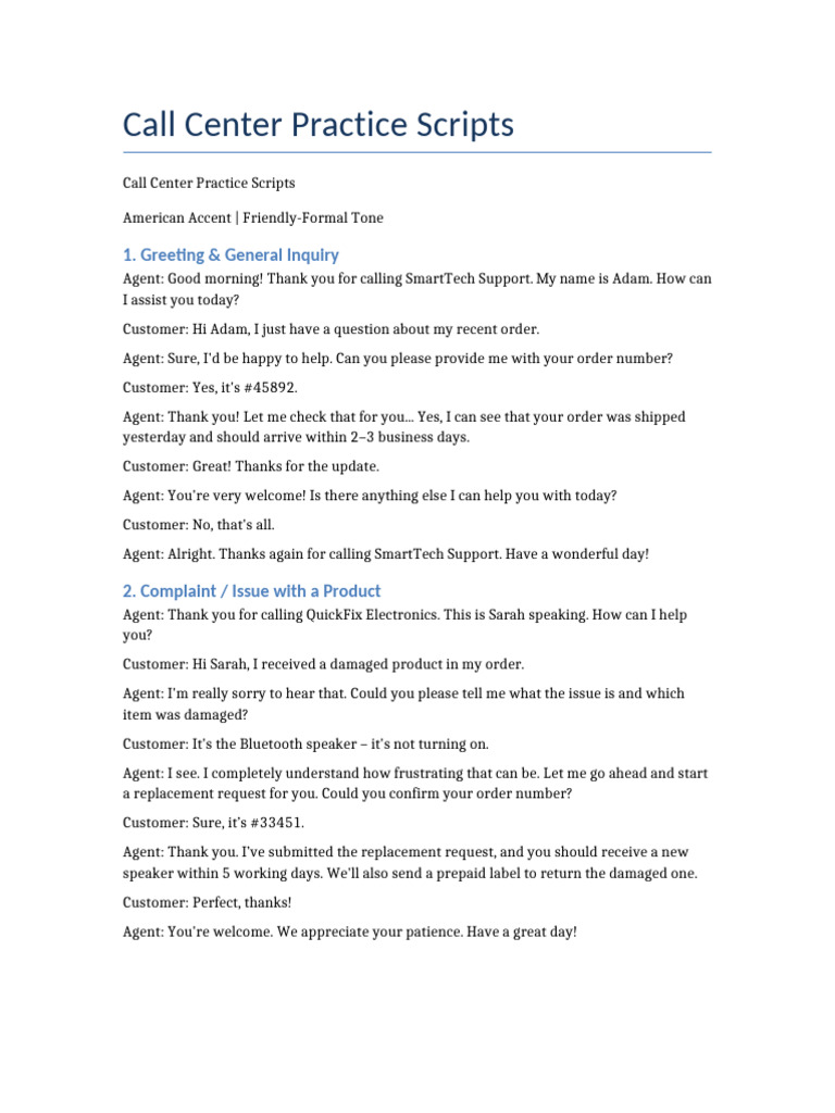 Call Center Scripts | PDF