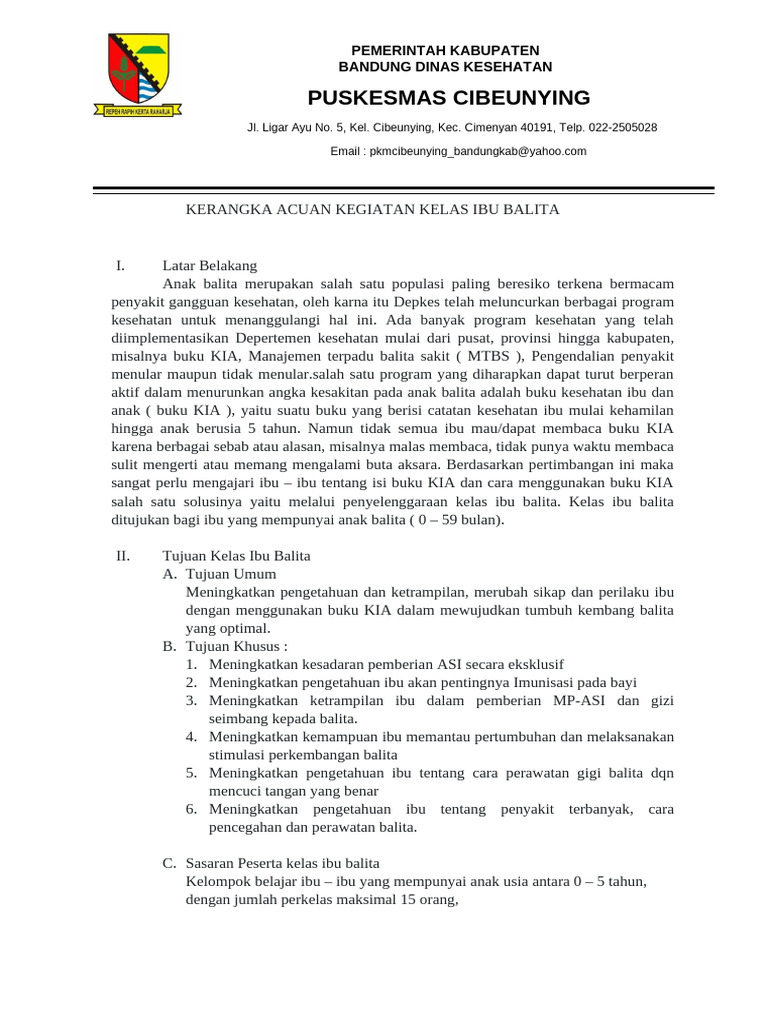 KERANGKA ACUAN KEGIATAN KELAS IBU BALITA Edit | PDF