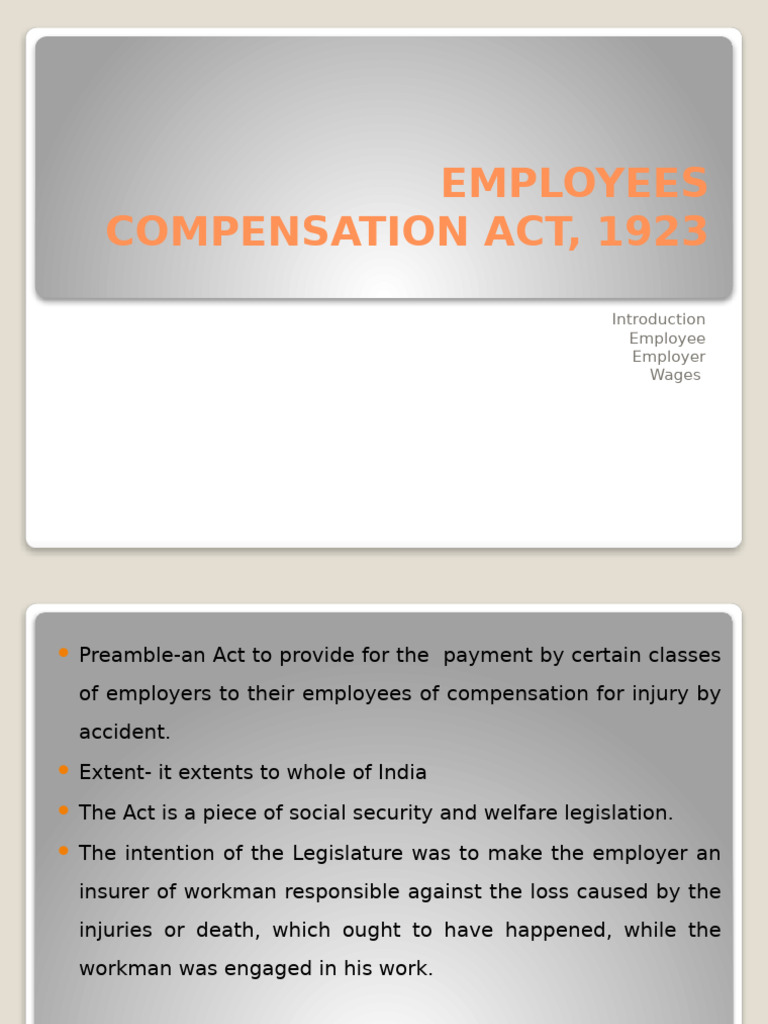 EC Act, 1923-Introduction, Definitions Etc. | PDF | Employment | Economies