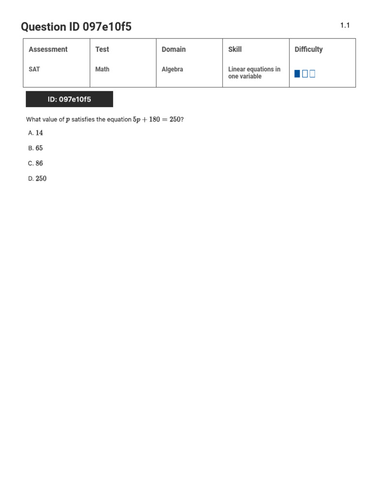 SAT Math: Linear Equations Practice | PDF | Algebra | Equations