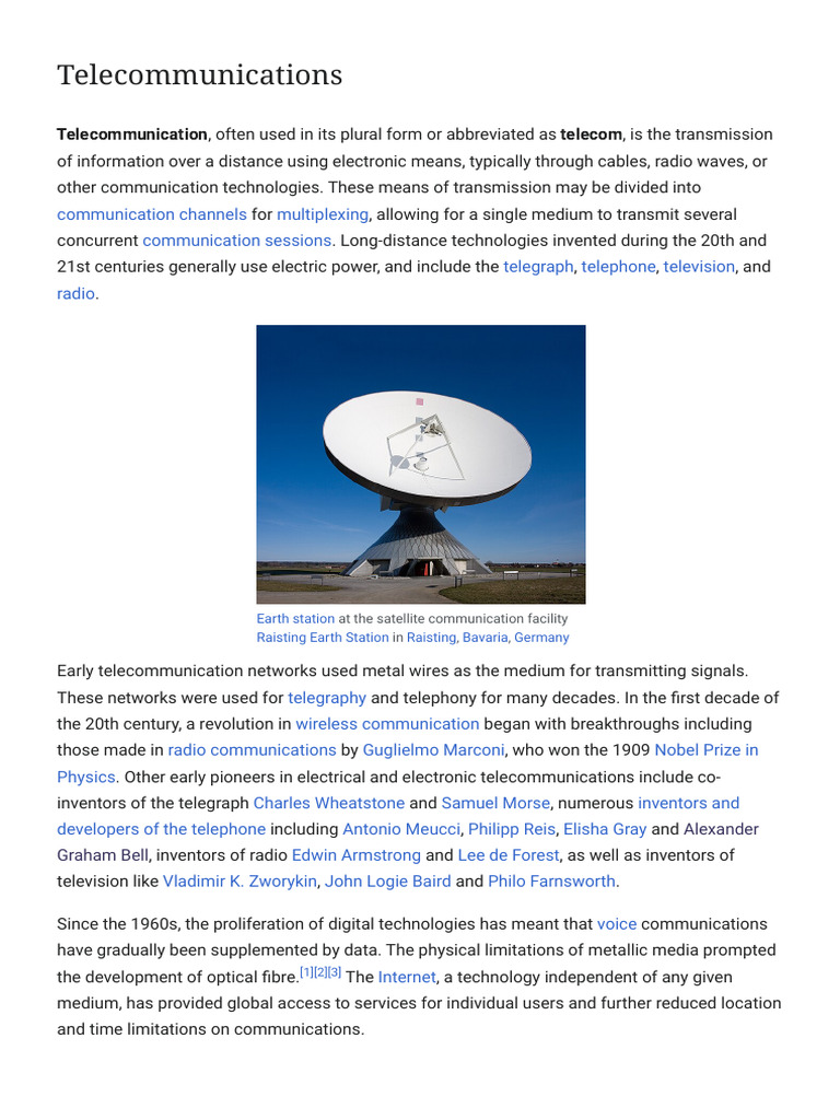 Telecommunications - Wikipedia | PDF | Telecommunications | Modulation
