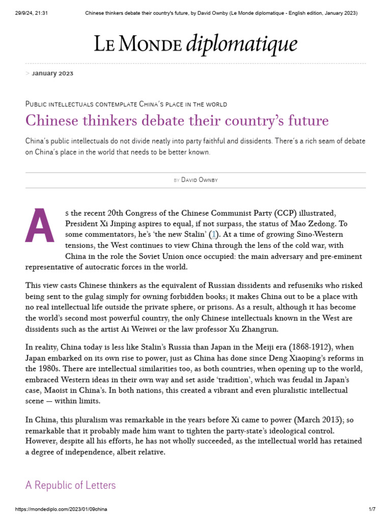 Chinese Thinkers Debate Their Country's Future | PDF | China | World ...