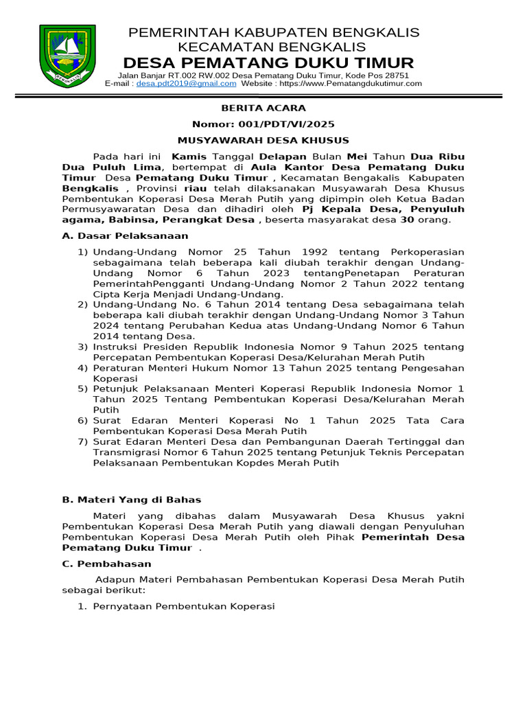 Berita - Acara - Musdesus Dan Daftar Hadir | PDF