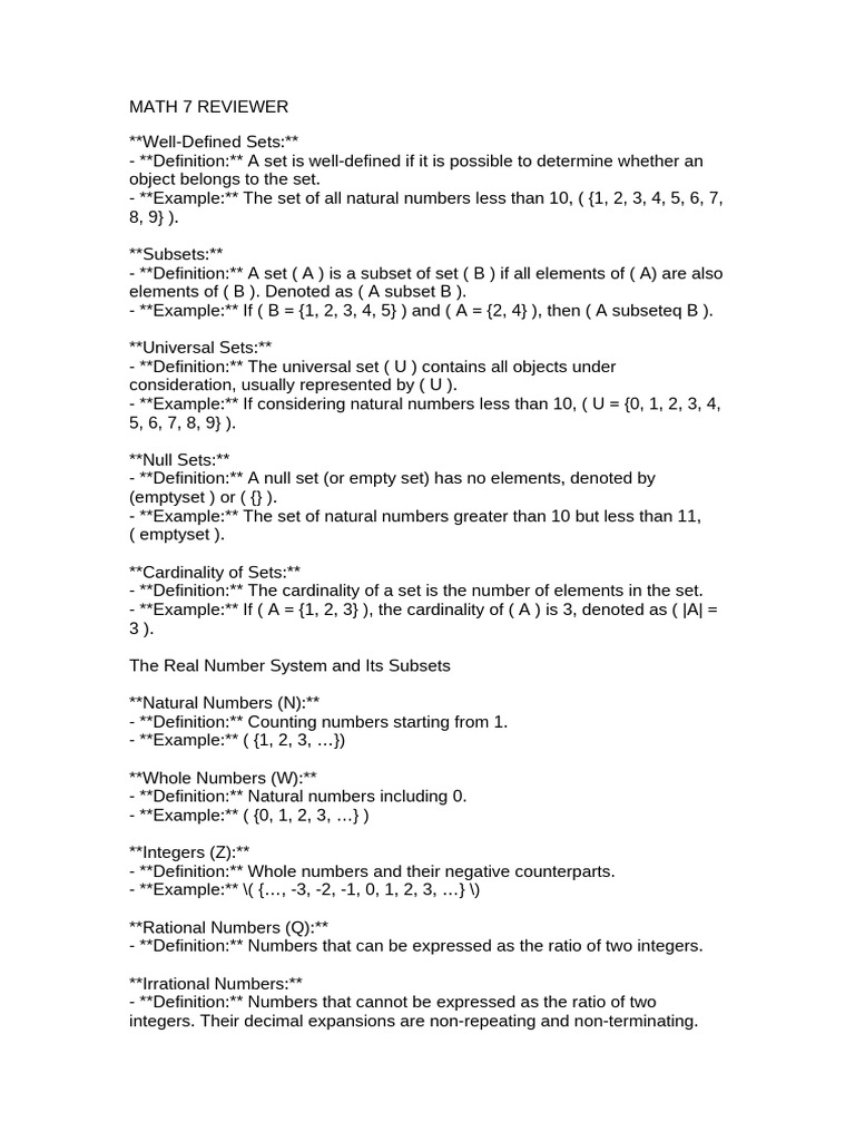 3rd Quarter_Math 7 Reviewer | PDF | Numbers | Real Number