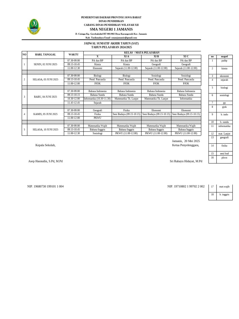 Draft Jadwal Sat - 2024-2025 | PDF