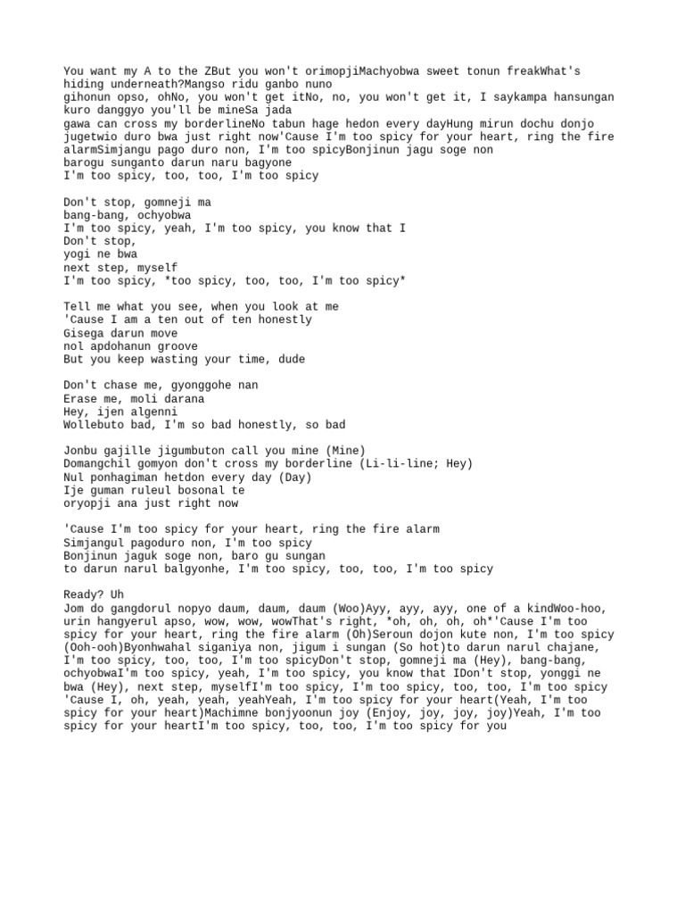 Spicy Romanized Lyrics | PDF