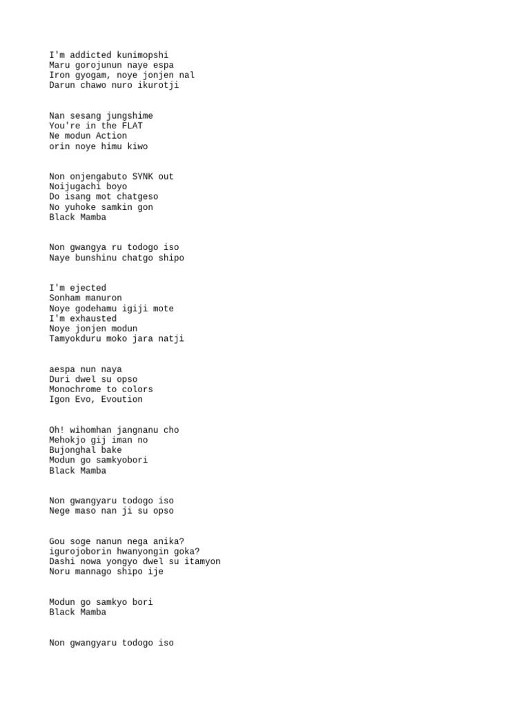 Black Mamba Romanized Lyrics | PDF