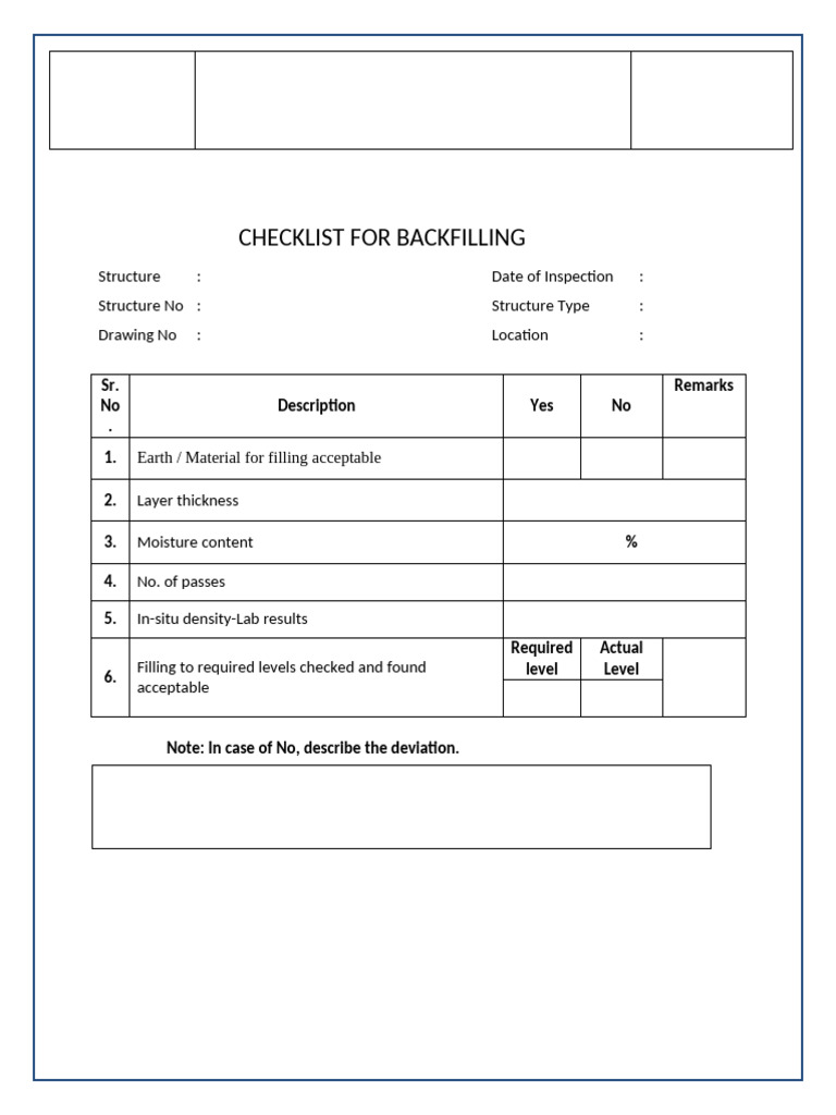 Back Filling Checklist | PDF