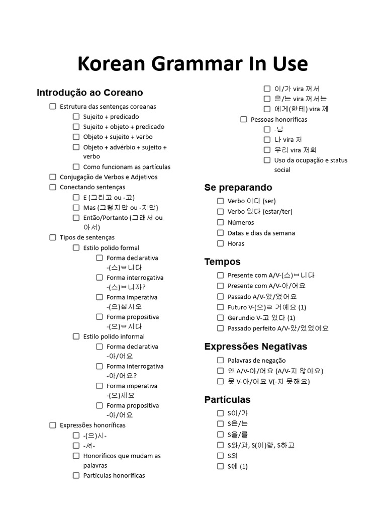 Checklist Coreano Korean Grammar in Use | PDF