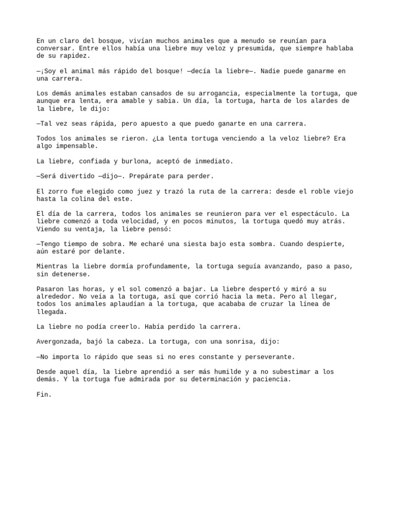 La tortuga y la liebre: lección de humildad | PDF