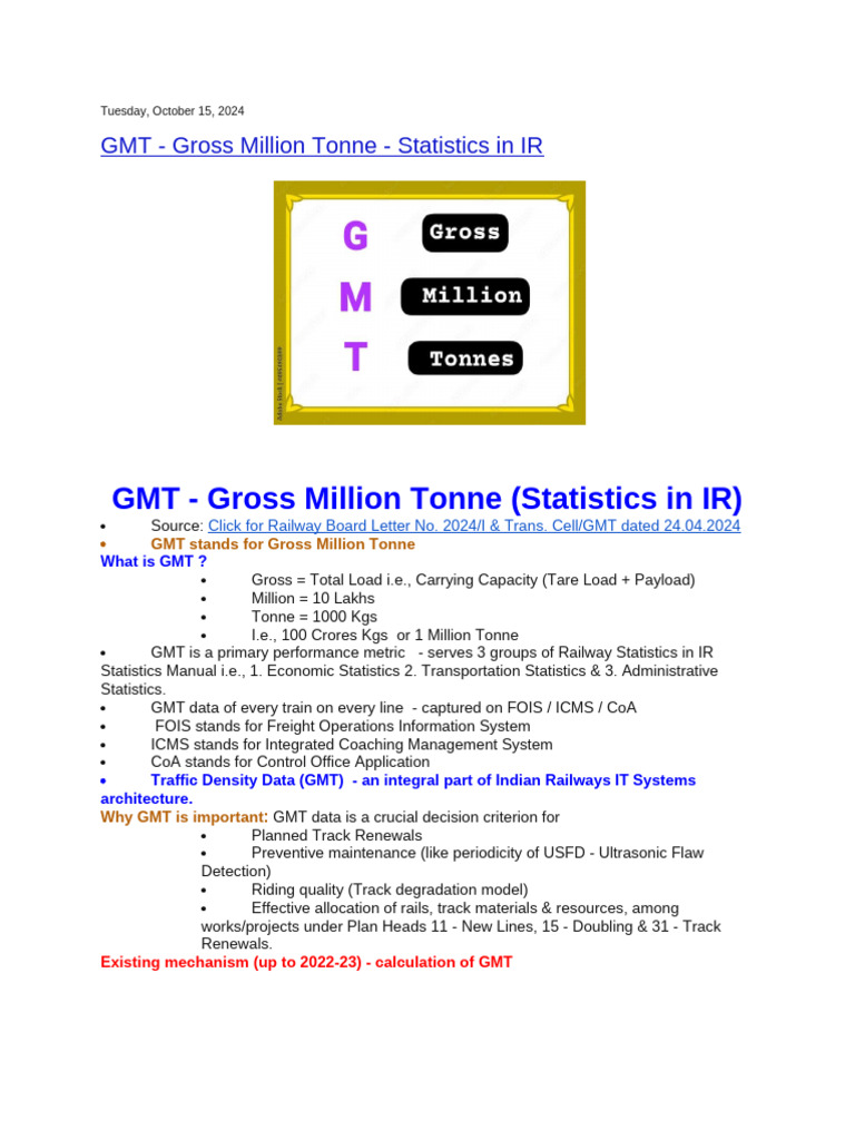 Understanding GMT in Indian Railways | PDF