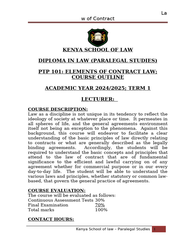 Contract Law-Course Outline | PDF | Consideration | Business Law