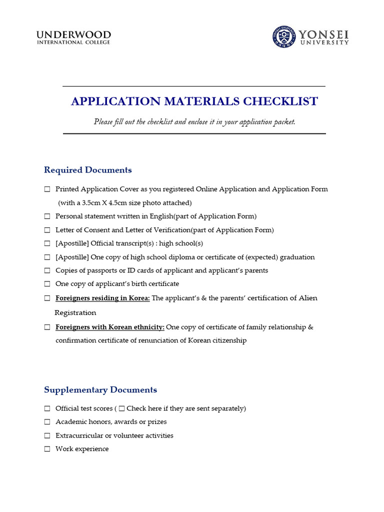 Application Checklist | PDF
