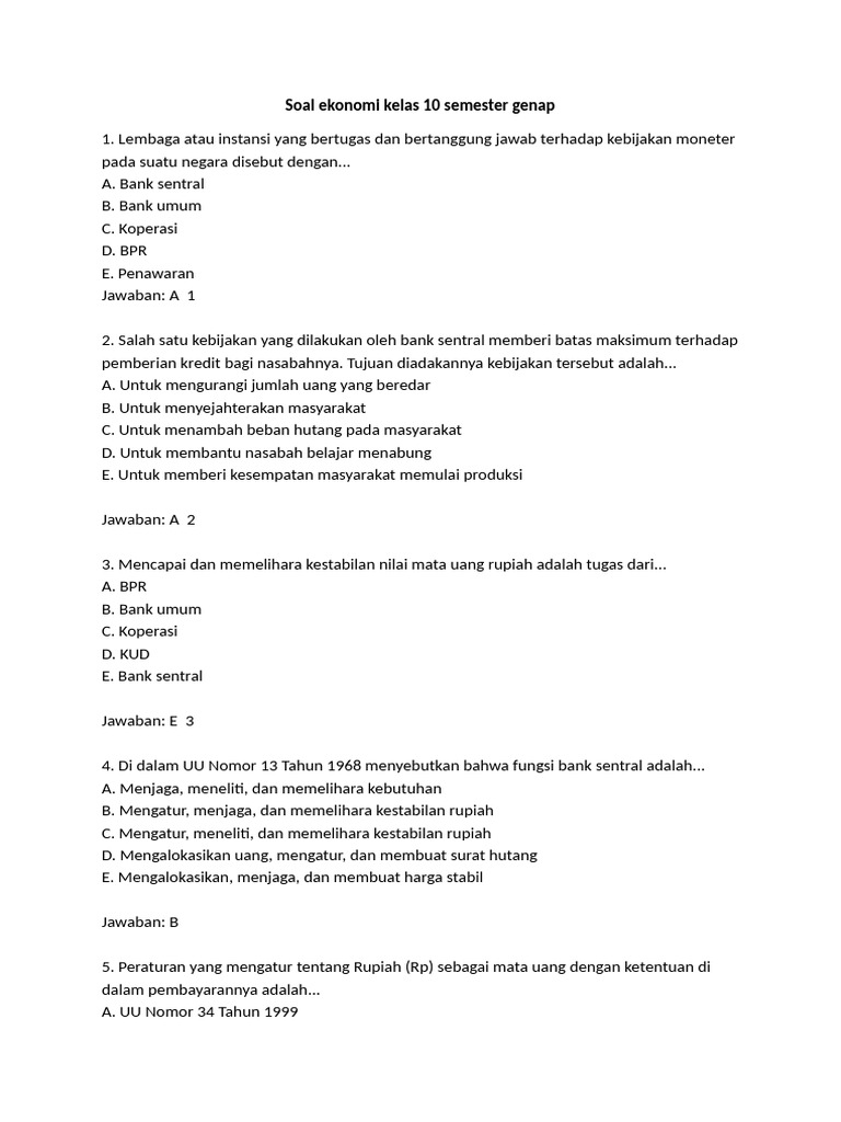 Soal Ekonomi Kelas 10 Semester Genap | PDF