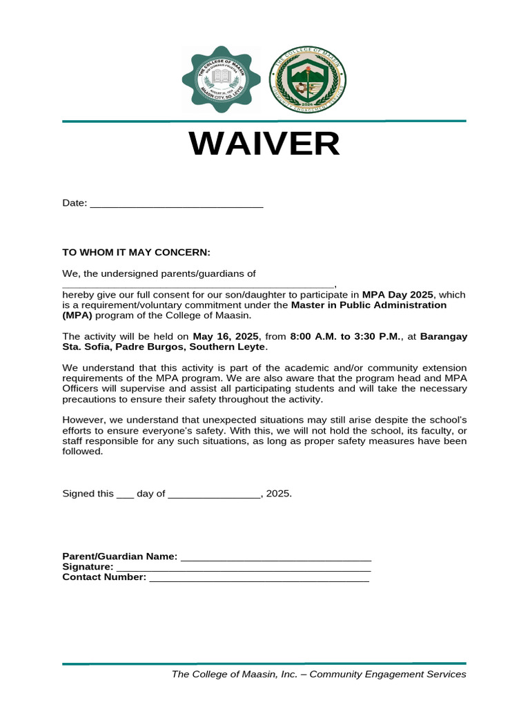 Waiver - MPA DAY 2025 | PDF