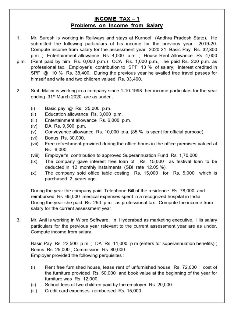 Problems On Income From Salary (Final Probs) | PDF | Salary | Tax Deduction