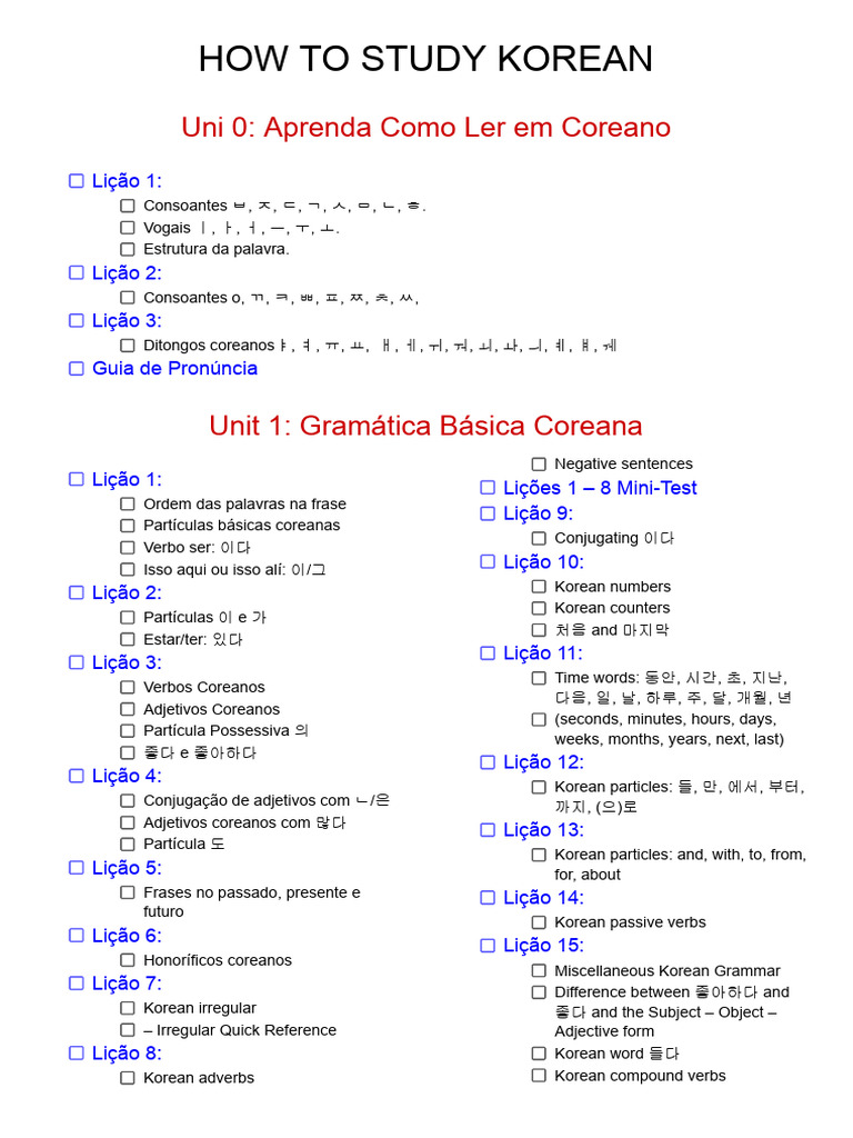 HOW TO STUDY KOREAN Checklist | PDF
