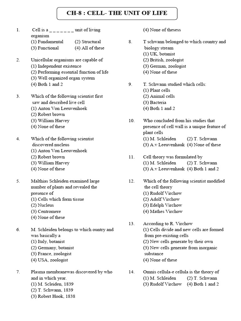 Cell The Unit of Life Question | PDF | Cell (Biology) | Endoplasmic Reticulum