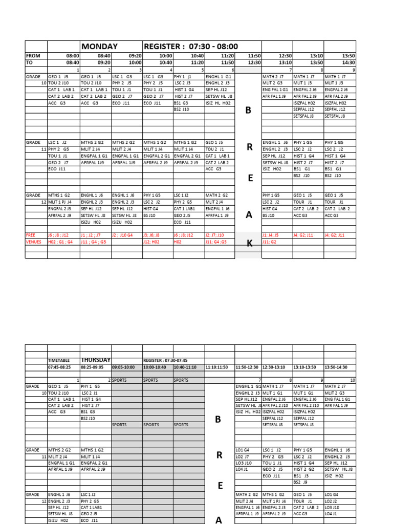 Edited T2 Revised 2025 CPC Timetable Grade 10 - 12 | PDF