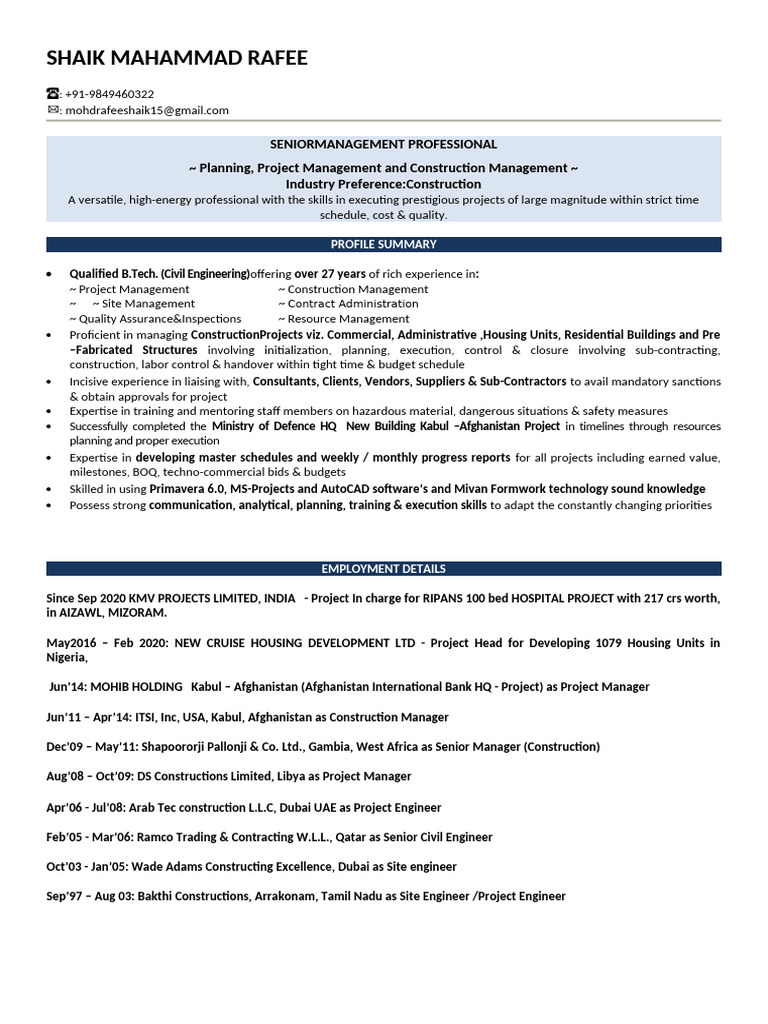 Mohd Rafee Shaik - CV | PDF | Specification (Technical Standard ...
