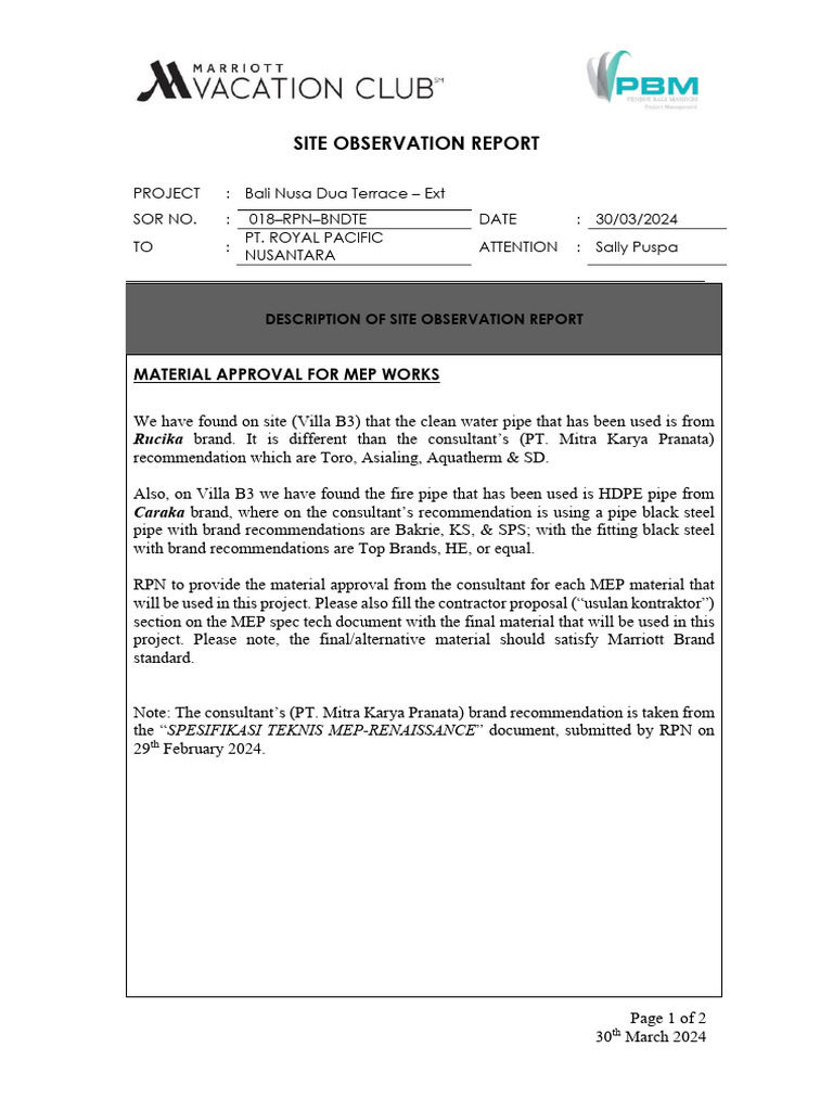 Bndte - Sor 018 (Site Observation Report Regarding Material Approval ...