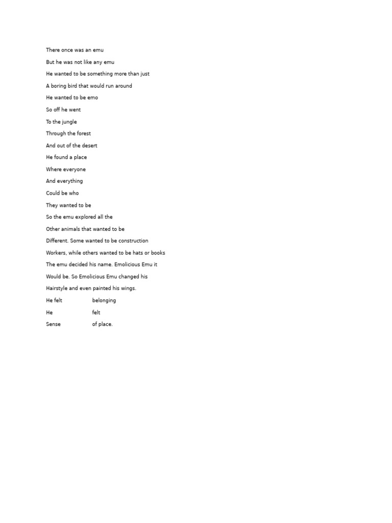 Emolicious Emu's Journey to Belonging | PDF