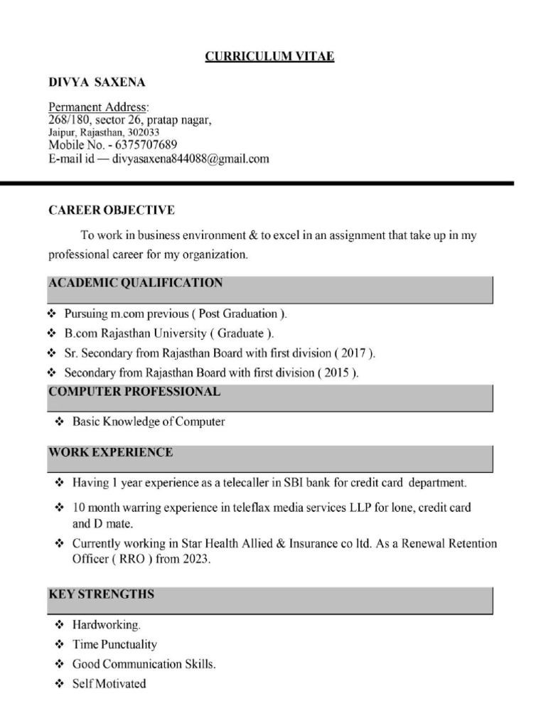 Divya Saxena CV 2000 | PDF