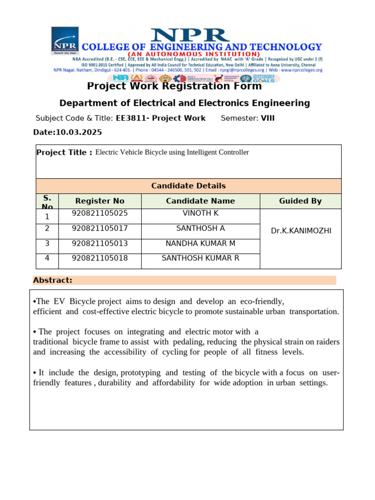 Ug PG Project Work Registration Form | PDF