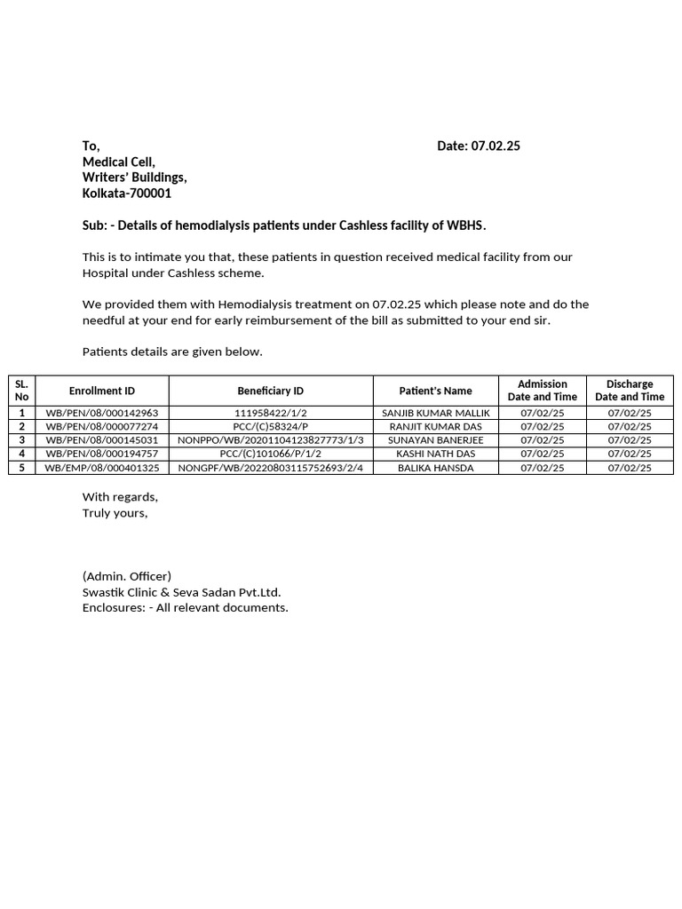 Medical Certificate for Dialysis Patients | PDF