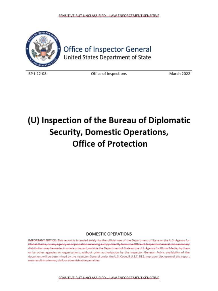 Inspection of The Bureau of Diplomatic Security, Domestic Operations ...