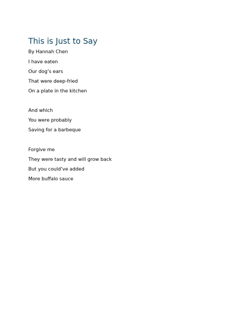 This Is Just To Say1 English 6th | PDF