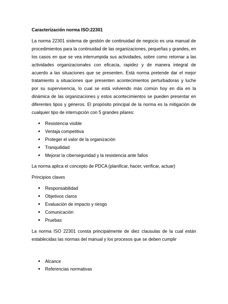Caracterización Norma ISO 22301 | PDF