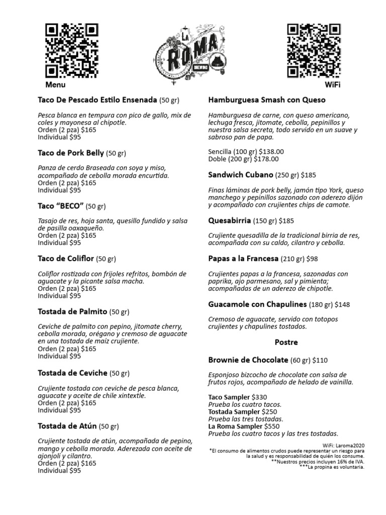 Menú de Tacos y Comidas Gourmet | PDF | Taco | Alimentos