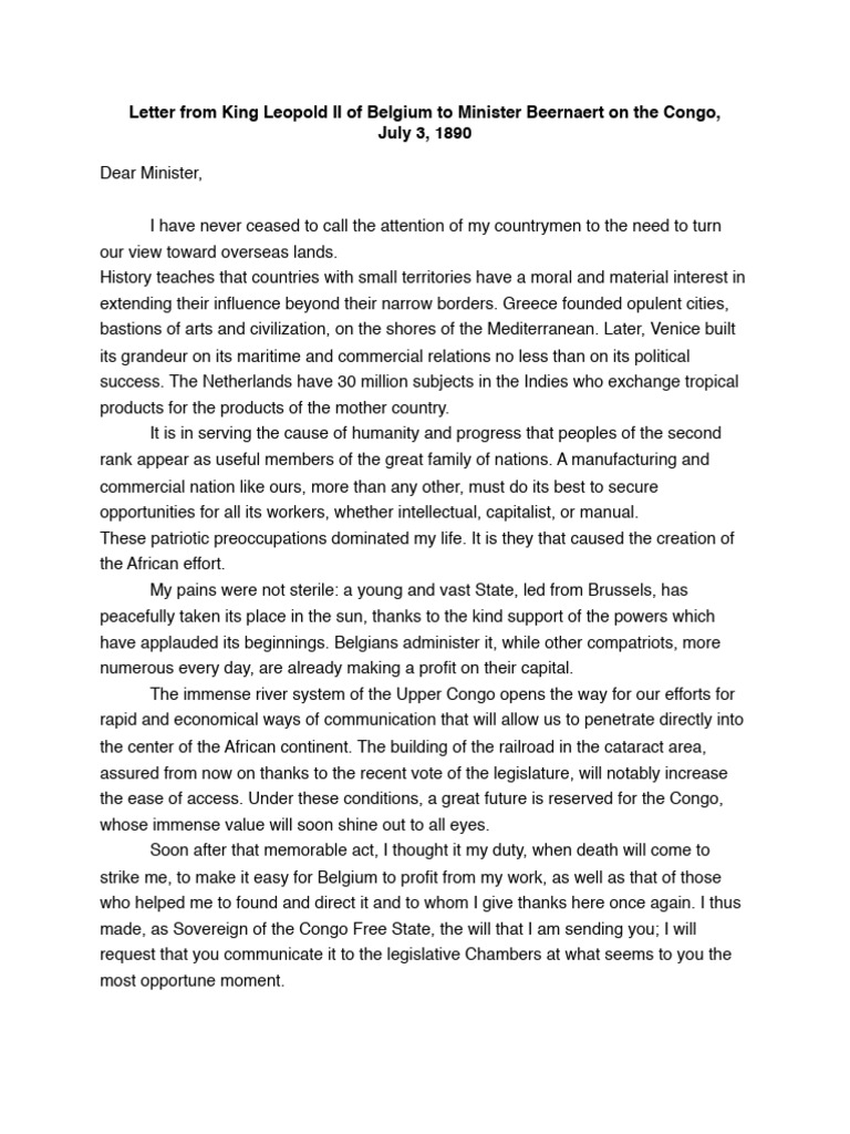 King Leopold II's 1890 Congo Letter | PDF