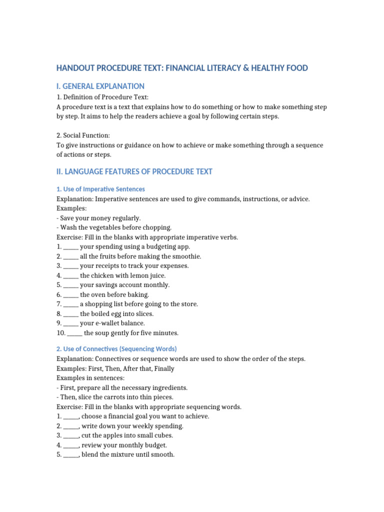 Procedure Text Handout Finance Health | PDF | Foods | Cuisine