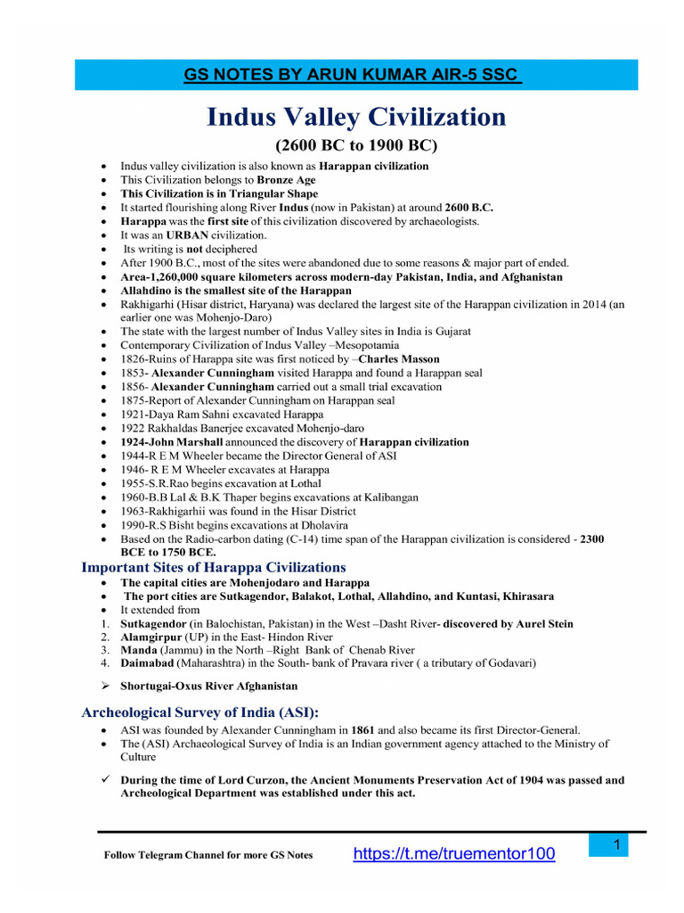 SSC HUNTERS Indus Valley Civilization and Copper Age by Arun Kumar | PDF