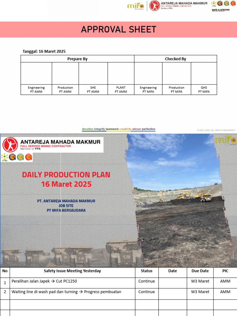 Daily Production Schedule - March 16, 2025 | PDF | Heavy Equipment ...